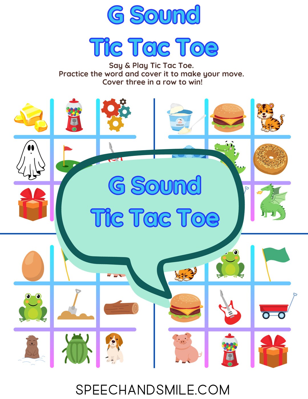 G Sound Tic-tac-toe PRINTABLE Speech Sounds Tic-tac-toe Print and Play ...