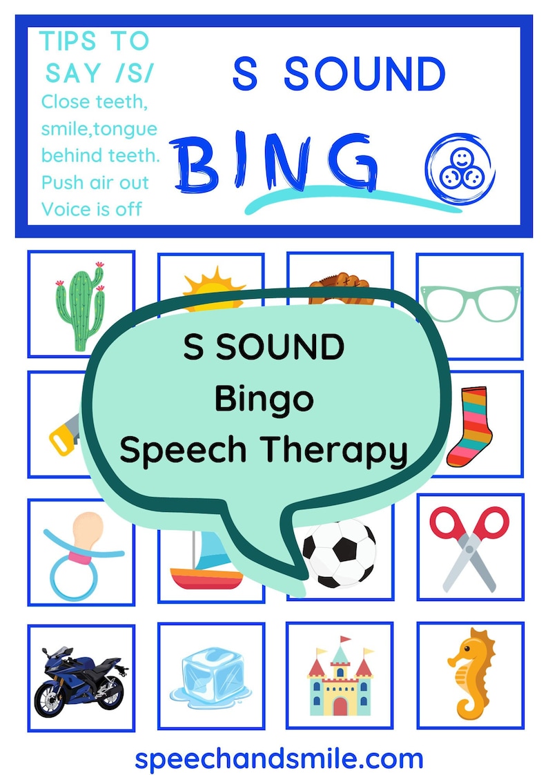 Letter S Sound Bingo-printable S Activity-letter S Matching Game-speech ...
