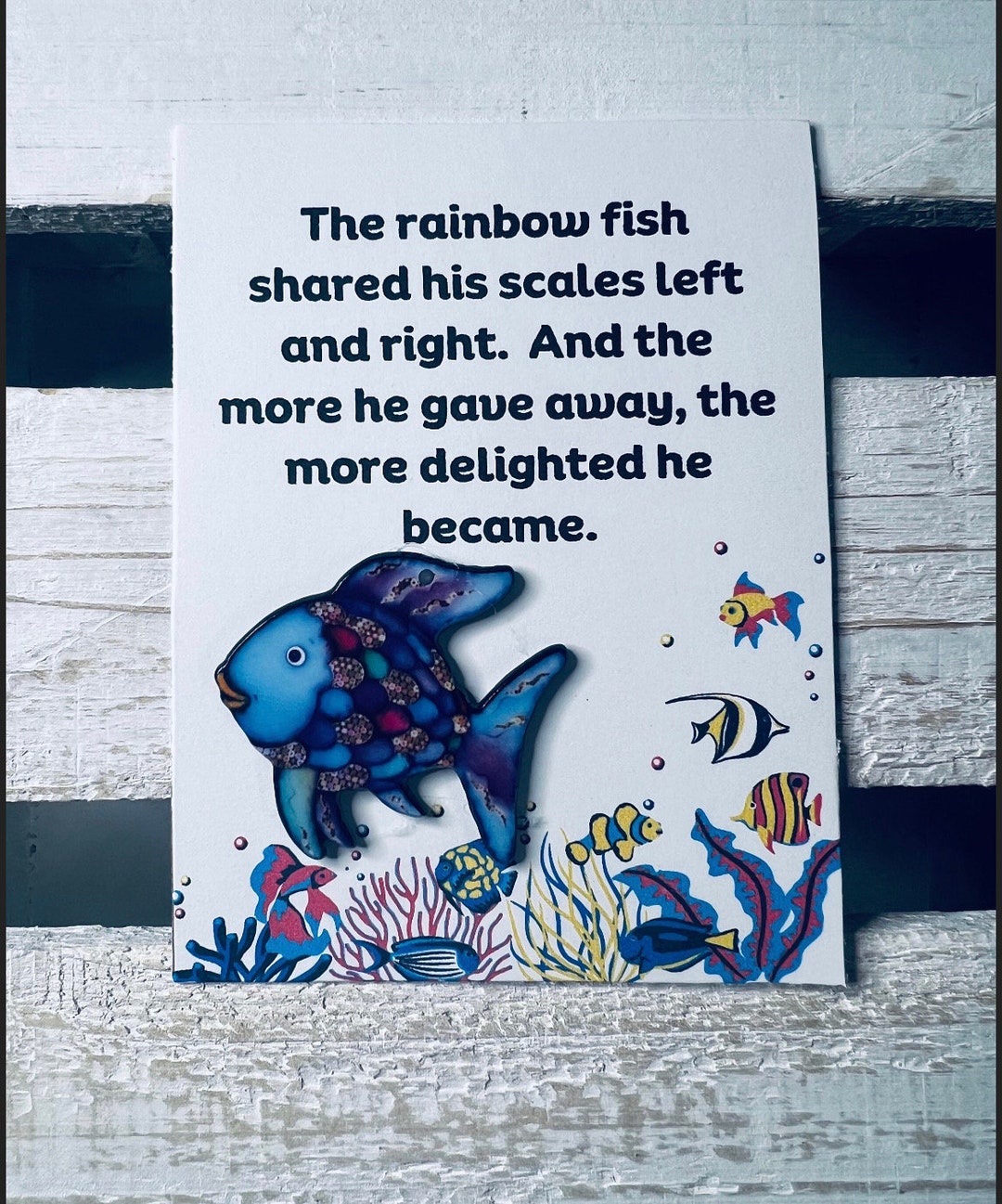 Miniature Rainbow Fish Card With Mini Object Send a Smile SLP Pocket Hug Trinket Card Mini ...