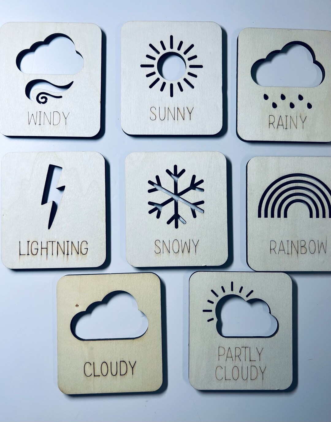 Wooden Weather Stencil Cards-montessori Wooden Weather Cards Set of 8 ...