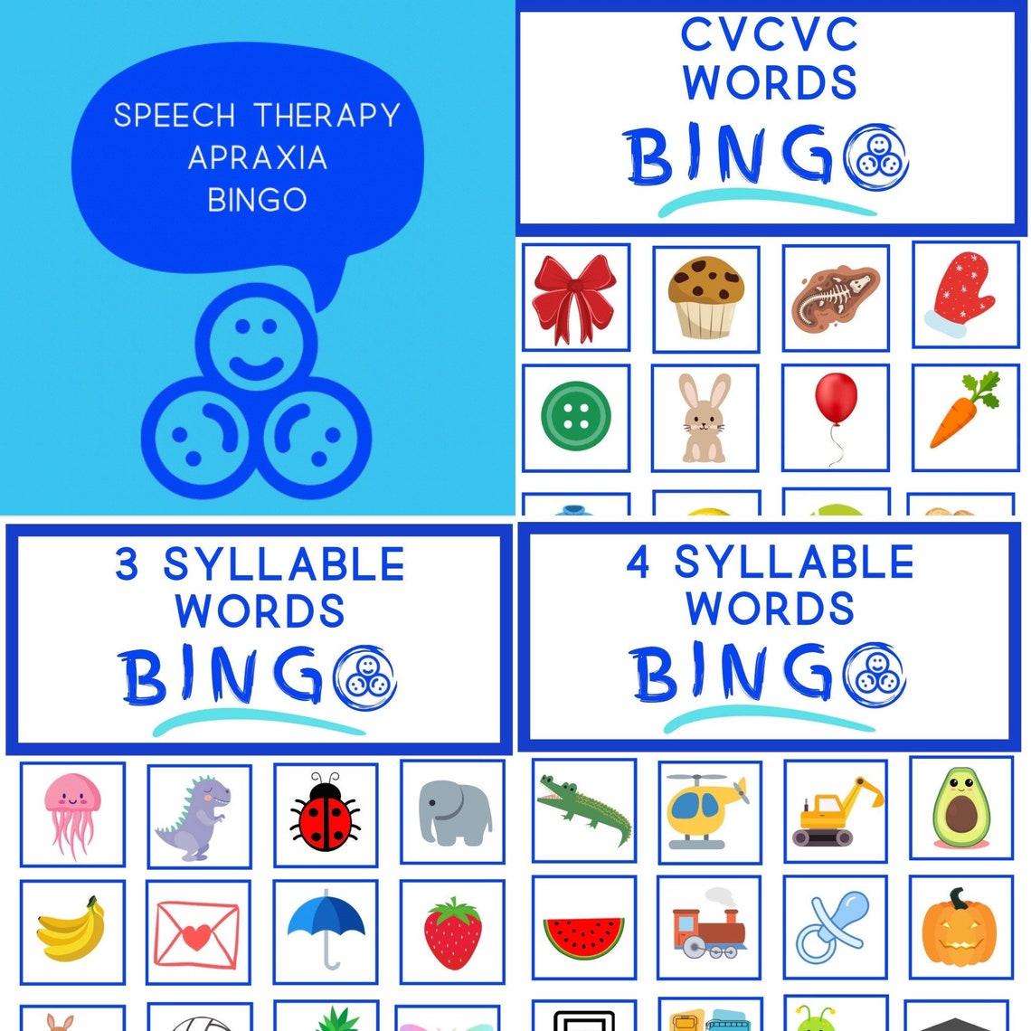 Apraxia Bingo Boards-printable Speech Therapy Activity- Words-speech ...
