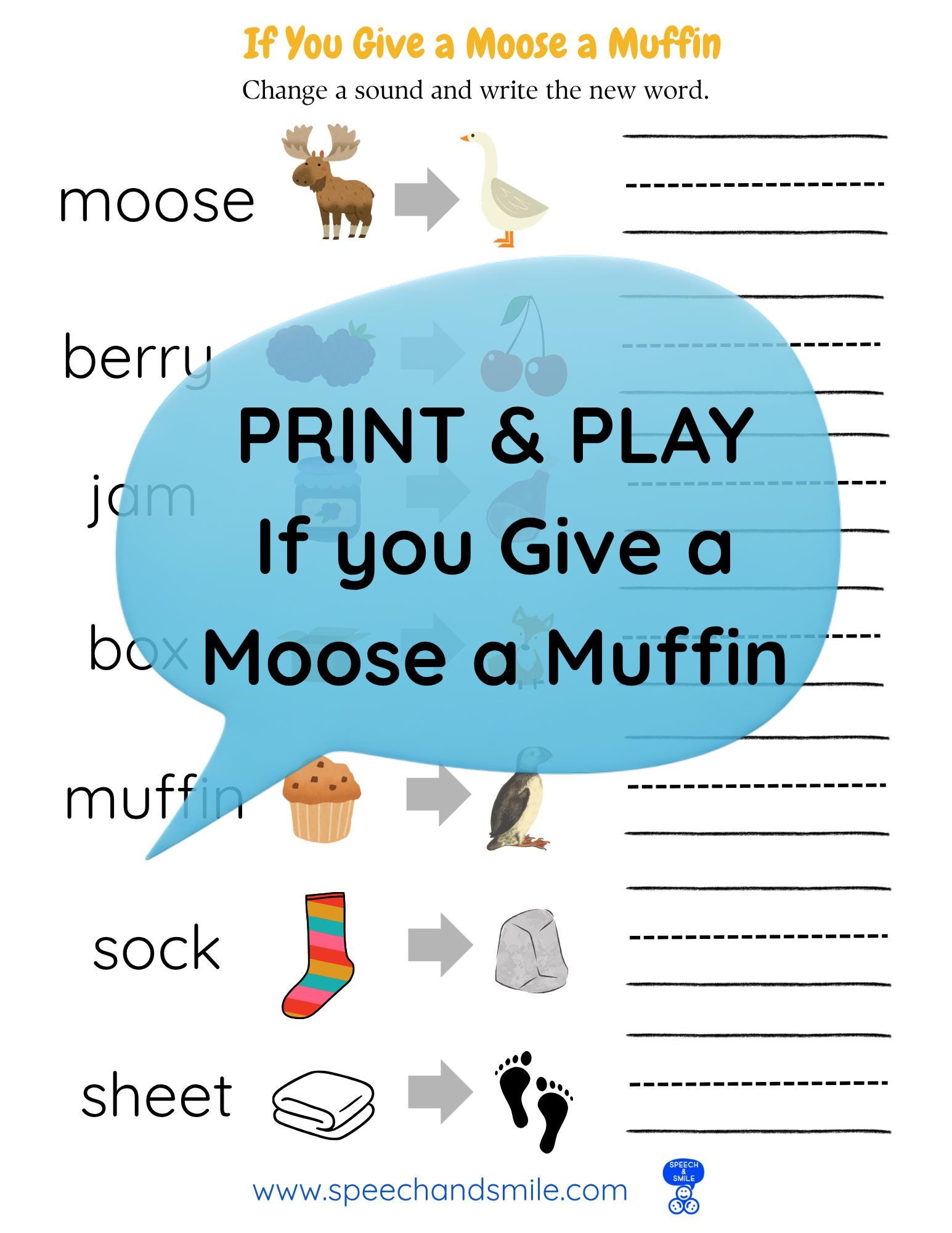 Story Kit Companion Pack - If You Give a Moose a Muffin- PRINTABLE ...
