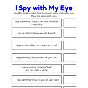 I Spy Work Sheets to Use With Trinkets and Mini Objects-i Spy Extension ...