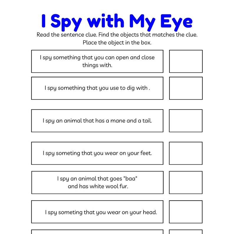 I Spy Work Sheets to Use With Trinkets and Mini Objects-i Spy Extension ...