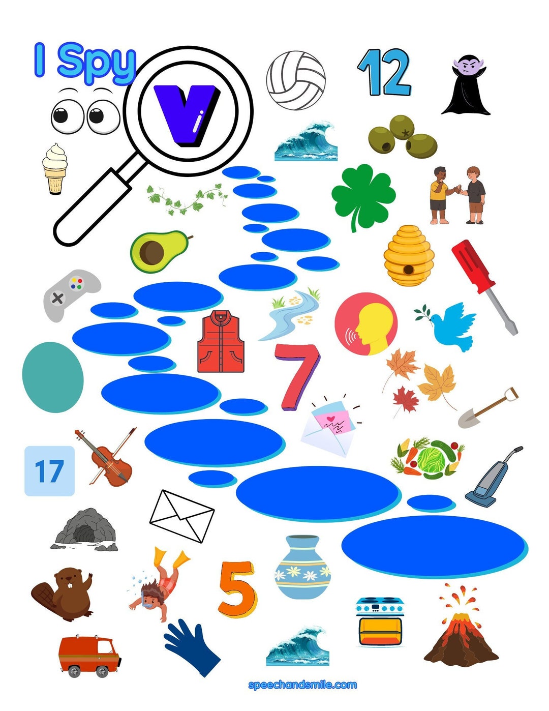 Speech Therapy I Spy V Sound Worksheet I Spy Activity Letter V ...