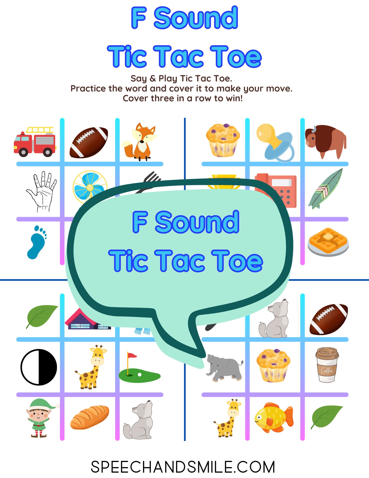 F Sound Tic-tac-toe PRINTABLE Speech Sounds Tic-tac-toe Print and Play ...