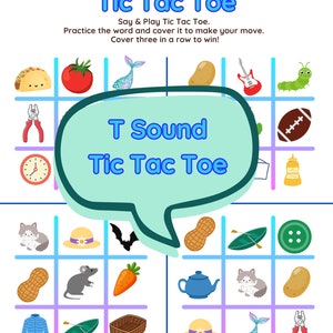 T Sound Tic-tac-toe PRINTABLE Speech Sounds Tic-tac-toe Print and Play ...