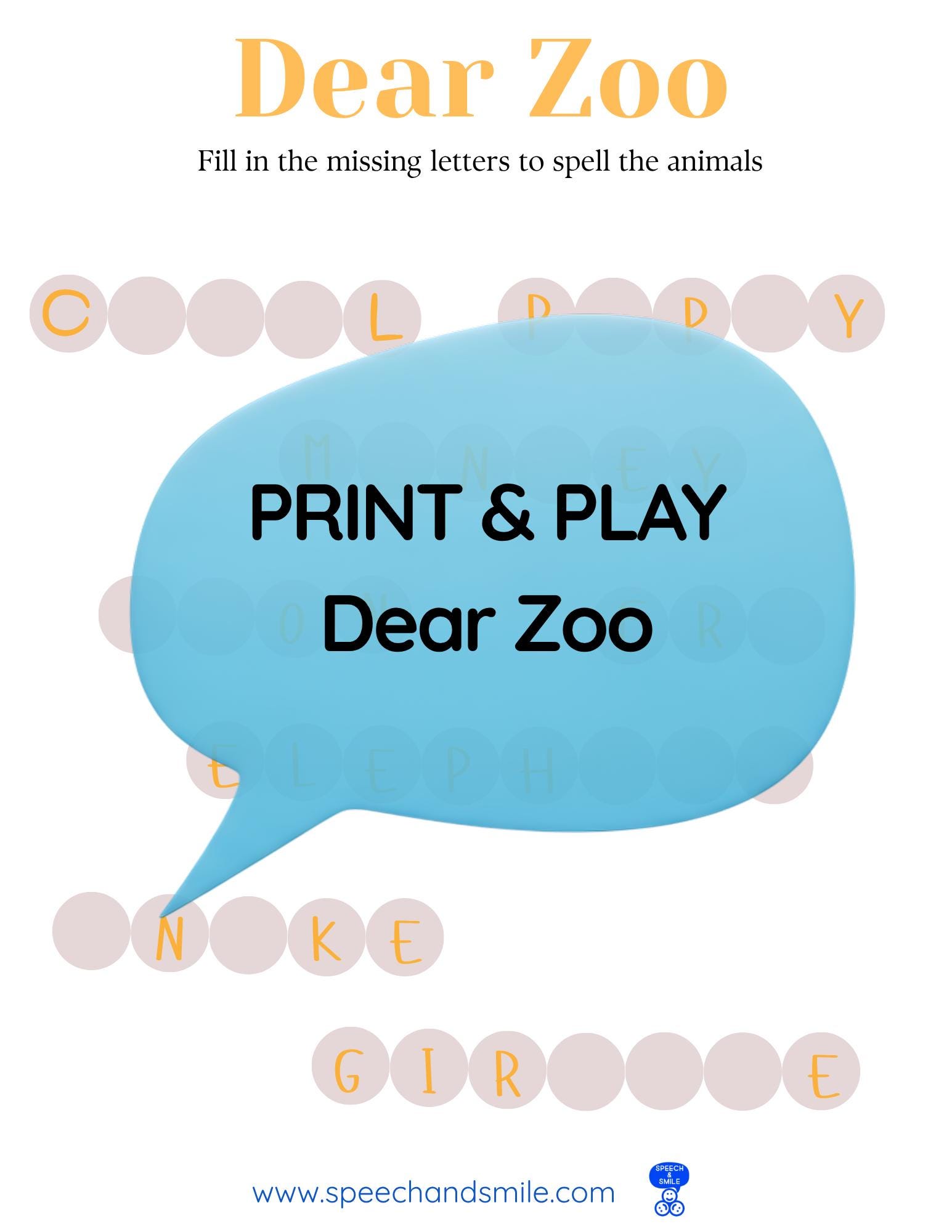 Story Kit Companion Pack - Dear Zoo PRINTABLE ACTIVITIES Instant ...