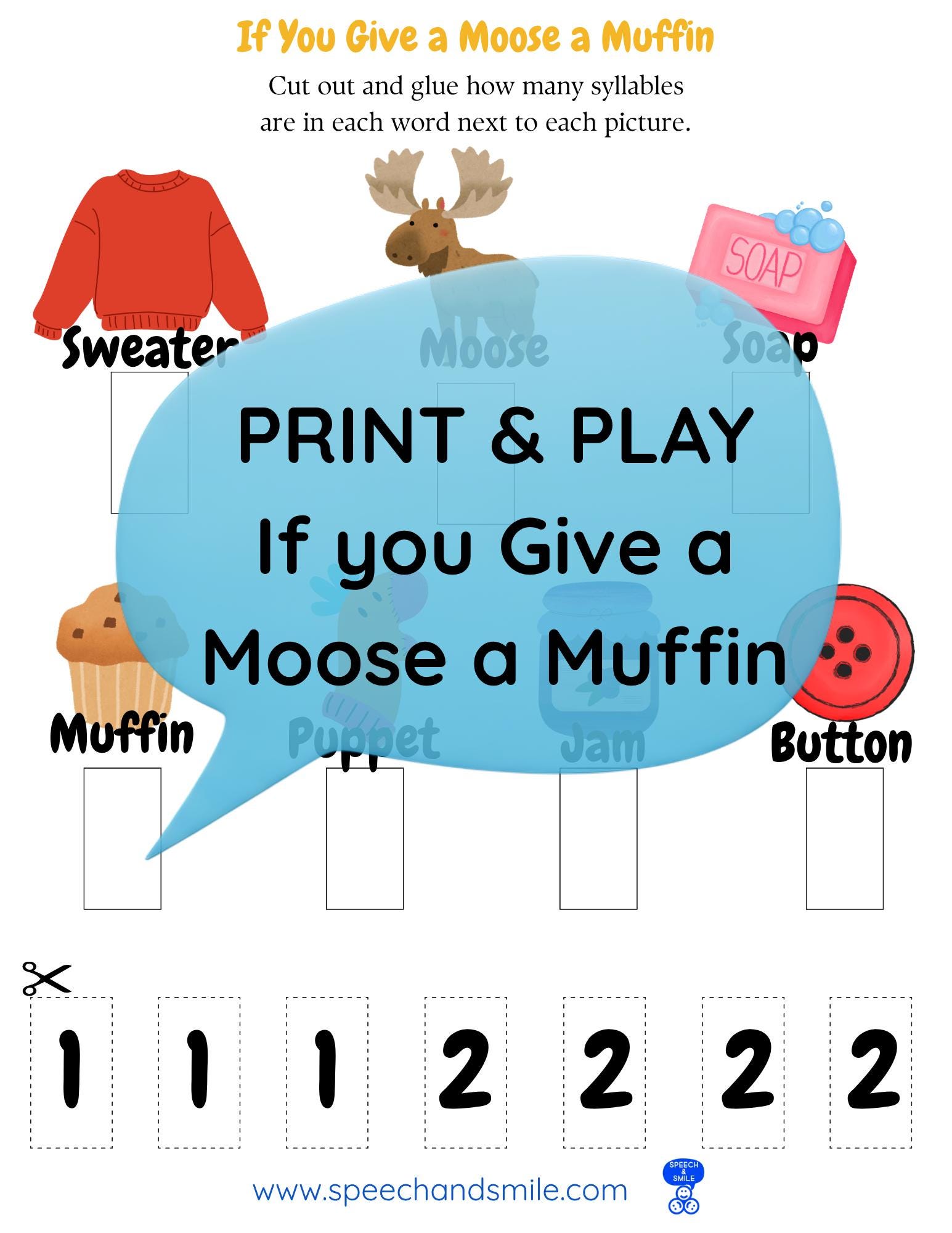 Story Kit Companion Pack - If You Give a Moose a Muffin- PRINTABLE ...