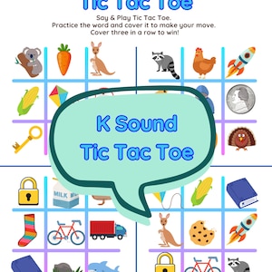 K Sound Tic-tac-toe PRINTABLE Speech Sounds Tic-tac-toe Print and Play ...