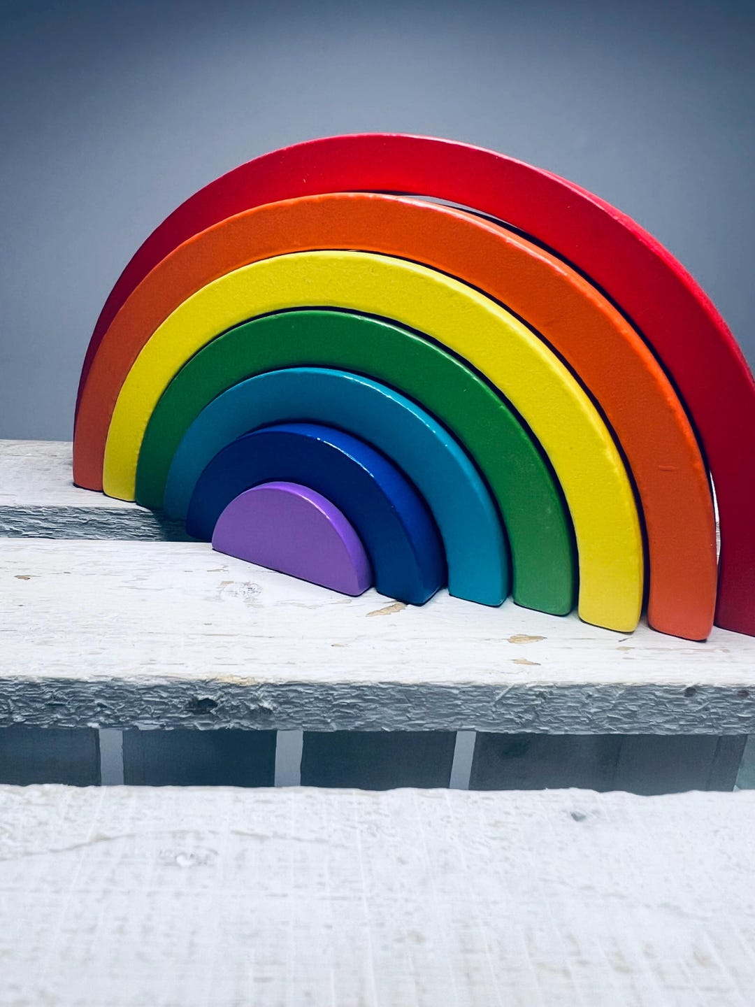 Stackable Wood Rainbow Color Sorting Toy Preschool Montessori Stacking ...