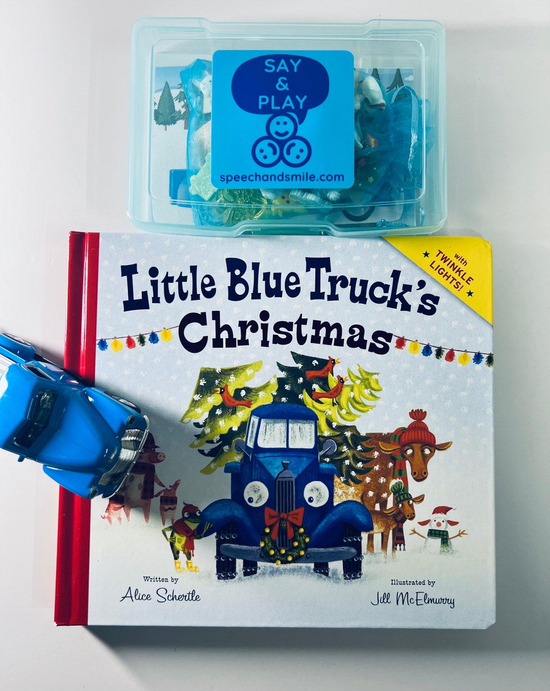 Say and Play Little Blue Trucks Christmas Story Kit and Book Gift for ...