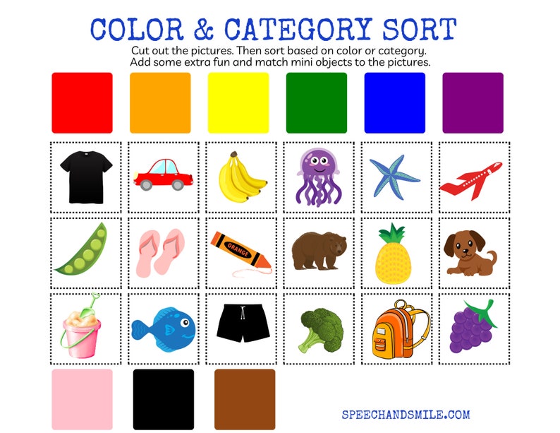 Color Sort Mat Printable-category Sorting Digital Download Preschool ...