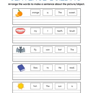 Build a Sentence Worksheet With Miniature Objects- Sentence Building ...