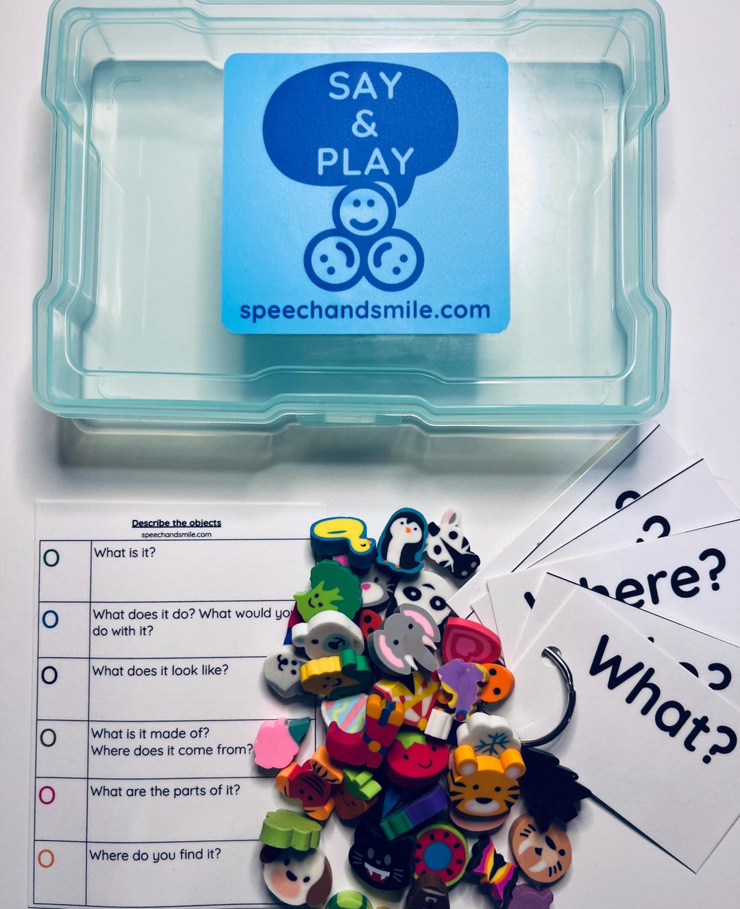 Language Task Box DESCRIBING With 40 Mini Erasers Speech Therapy ...