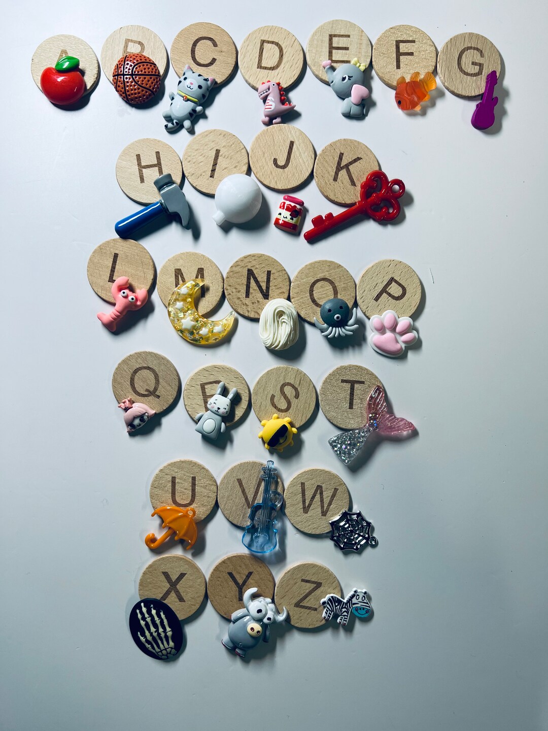 Wooden Alphabet Letters WITH OBJECTS -montessori Letter Rounds-english ...