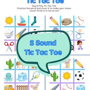 S Sound Tic-tac-toe PRINTABLE Speech Sounds Tic-tac-toe Print and Play ...