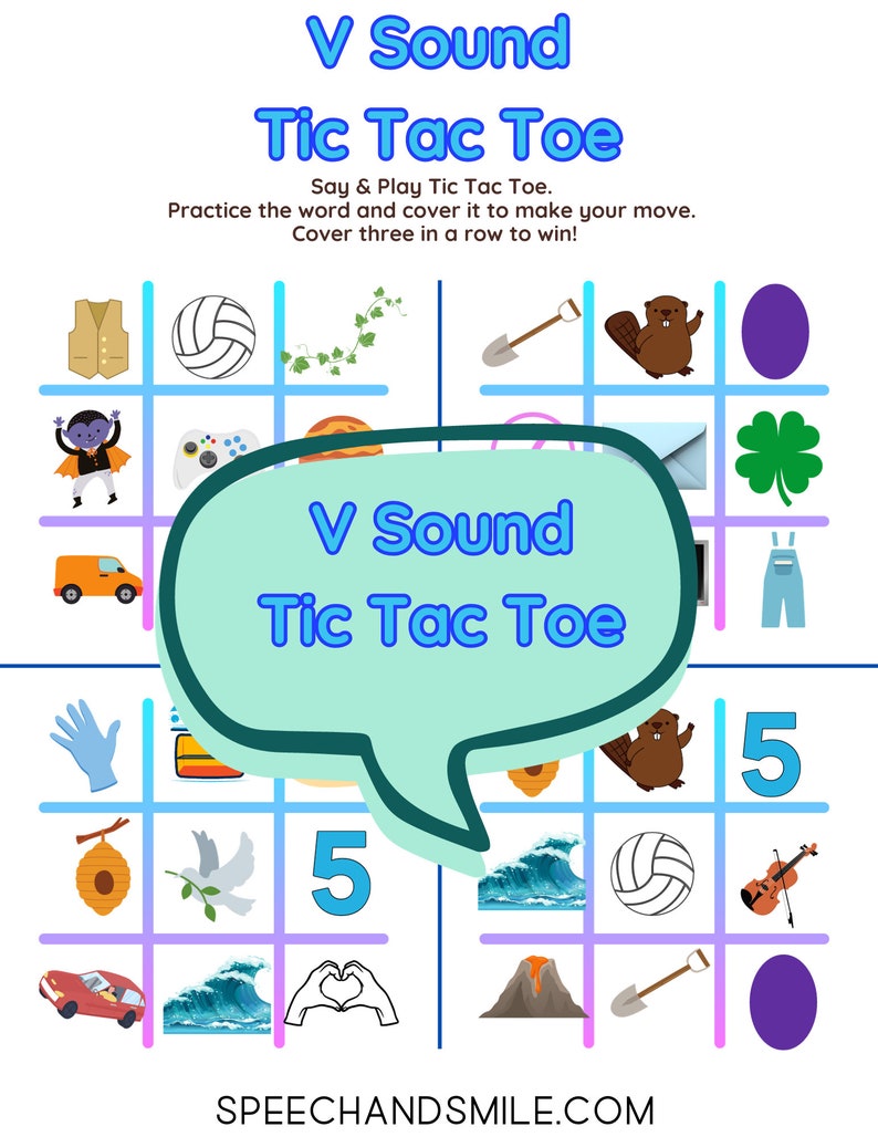 V Sound Tic-tac-toe PRINTABLE Speech Sounds Tic-tac-toe Print - Etsy