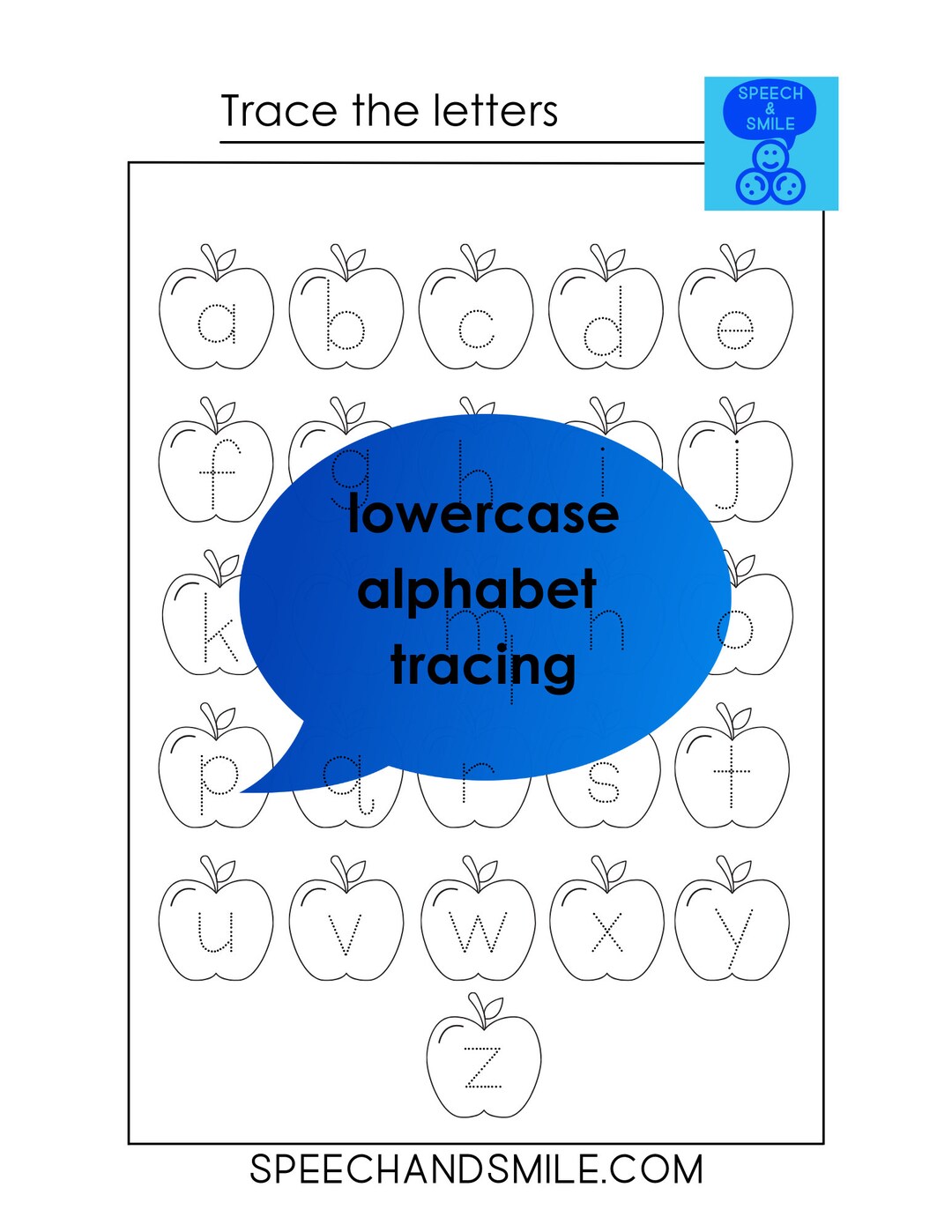 Lower Case Alphabet Tracing Worksheet - Etsy