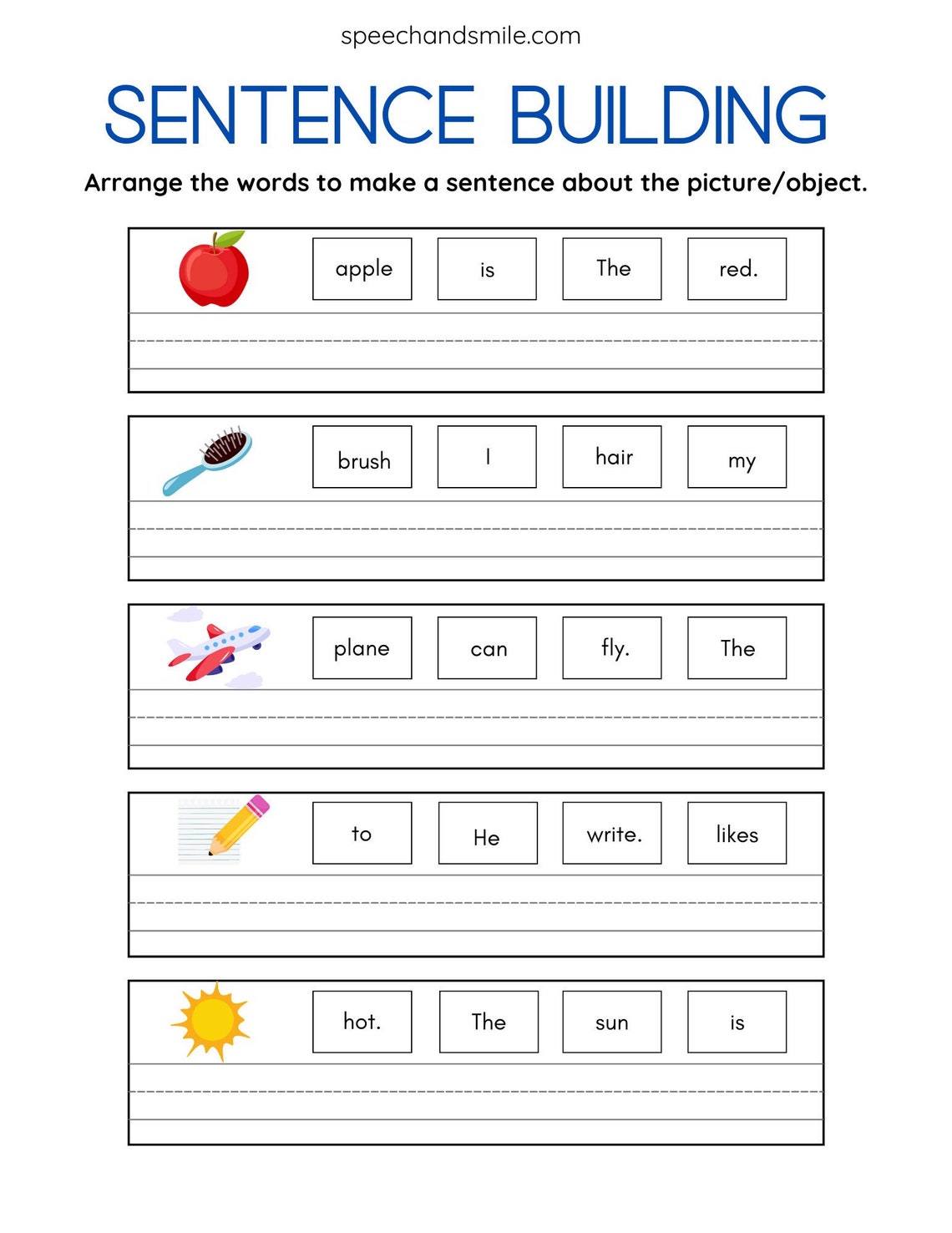 Build a Sentence Worksheet With Miniature Objects- Sentence Building ...