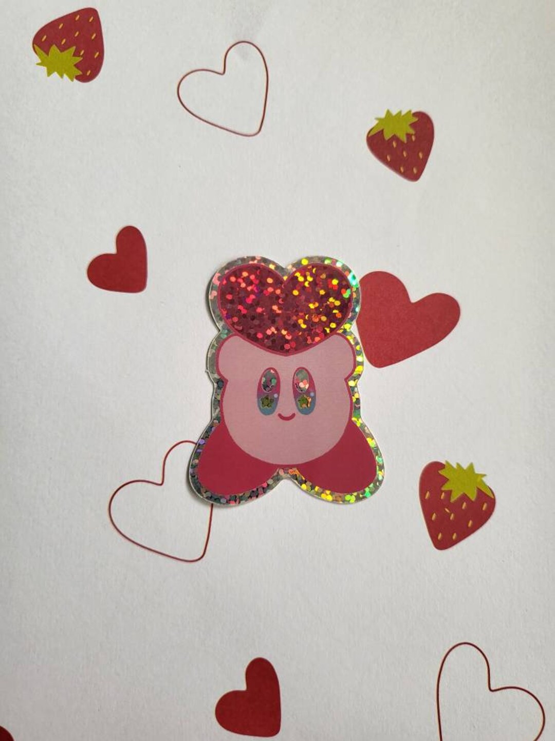 Glittery Pink Ball Kirby Heart Vinyl Waterproof Glitter Sticker Laptop ...