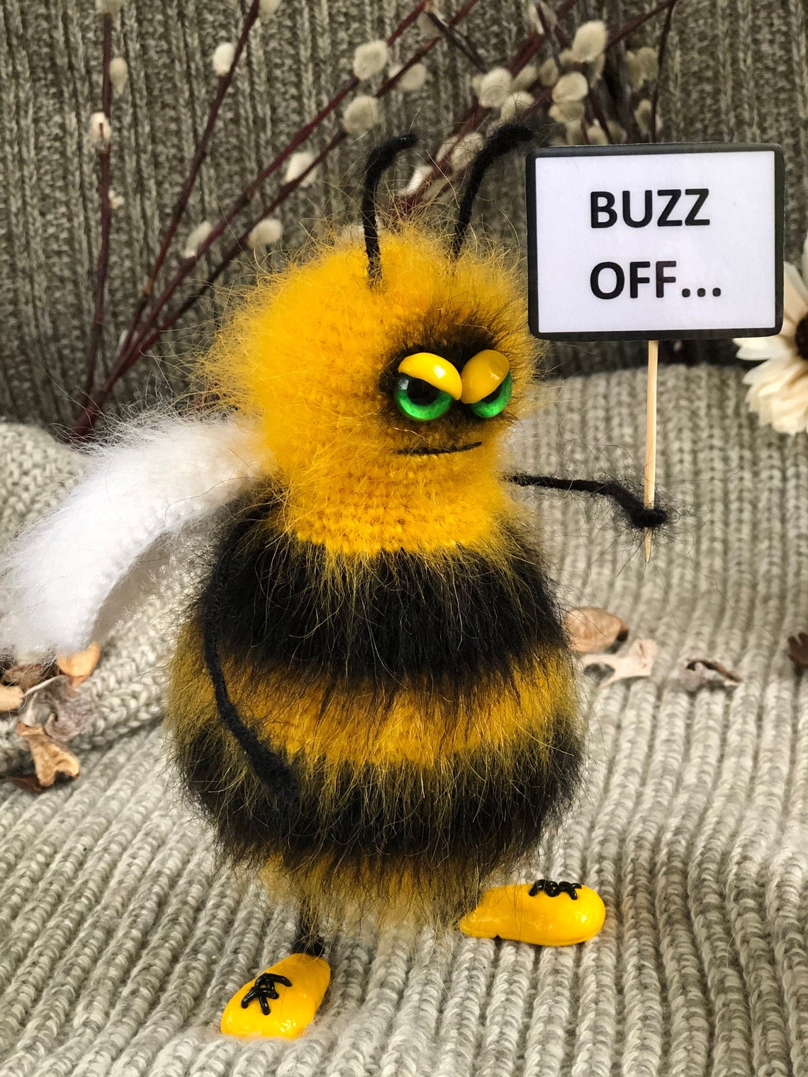 Creepy Harsh Mohair Bee Funny cute Bumble Bee Fluffy bee | Etsy