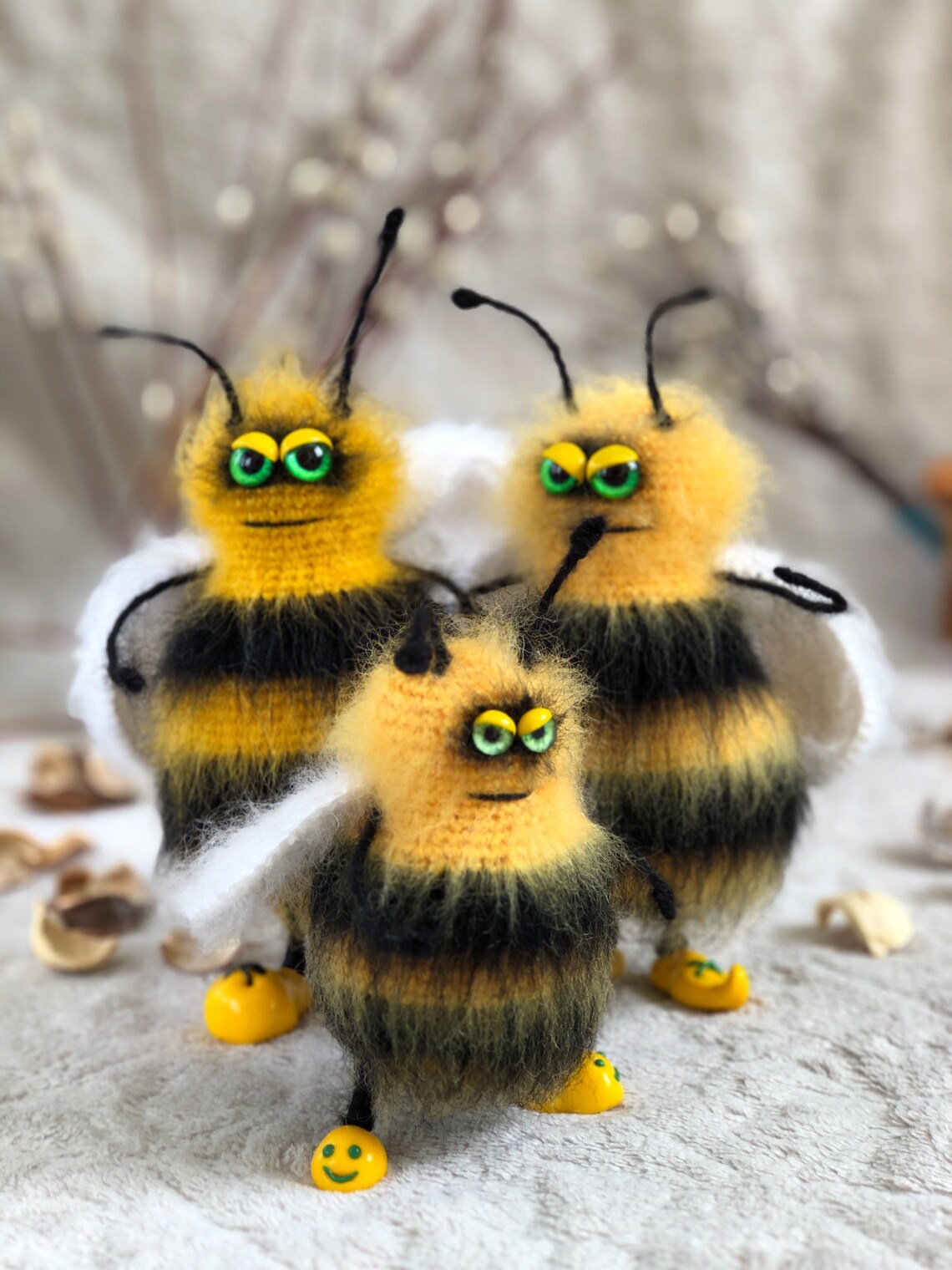 Creepy Bee Mohair Funny cute Bumble Bee Fluffy bee statue Gift | Etsy