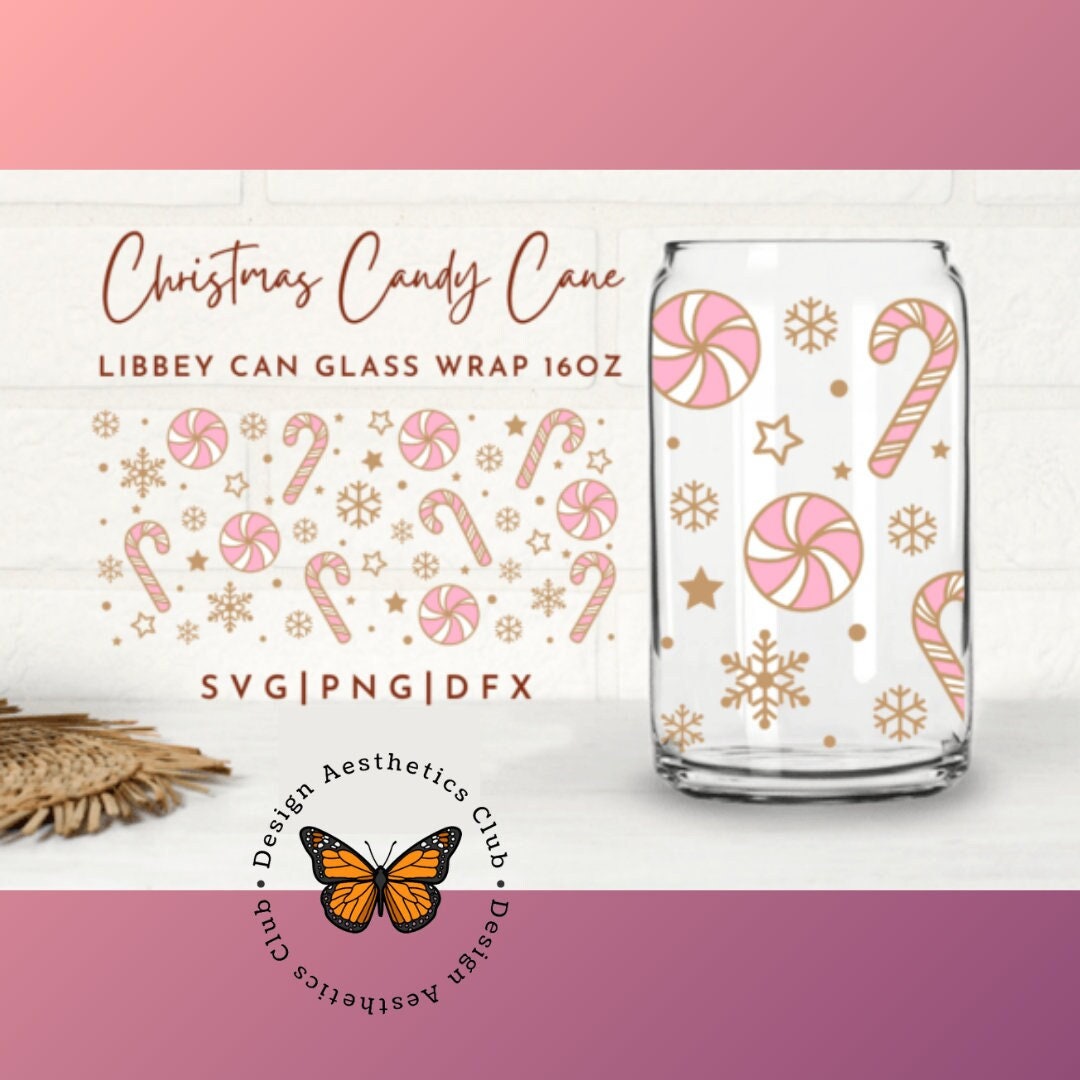 Christmas Candy Cane Libby Can Glass Svg 16oz Instant Download - Etsy