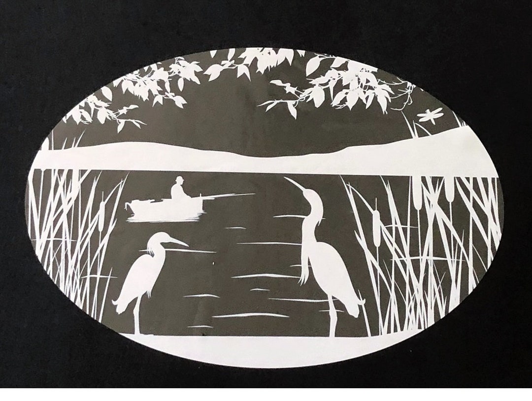 Heron Scene - Window Cling Vinyl “etched” Glass Decal – 8” X 12”. Decorative.objects Are Opaque ...