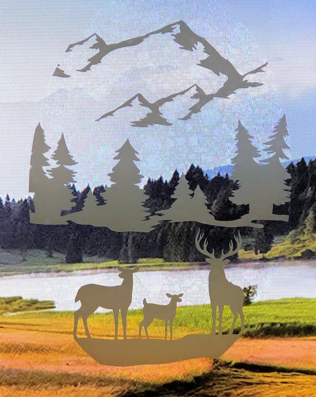 Deer Family - Decorative Window Cling Vinyl “etched” Glass Decal – 8” X ...