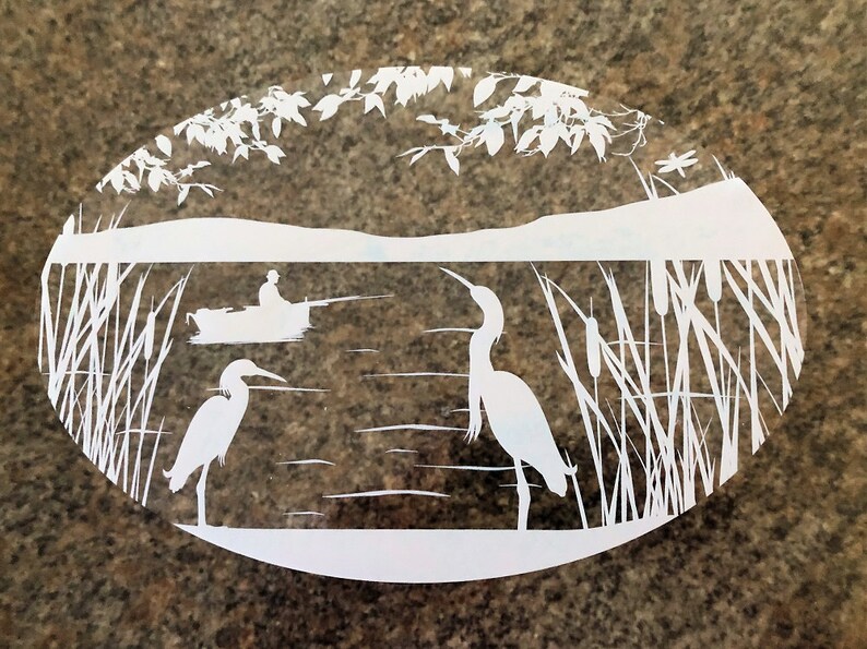 Heron Scene - Window Cling Vinyl “etched” Glass Decal – 8” X 12 ...