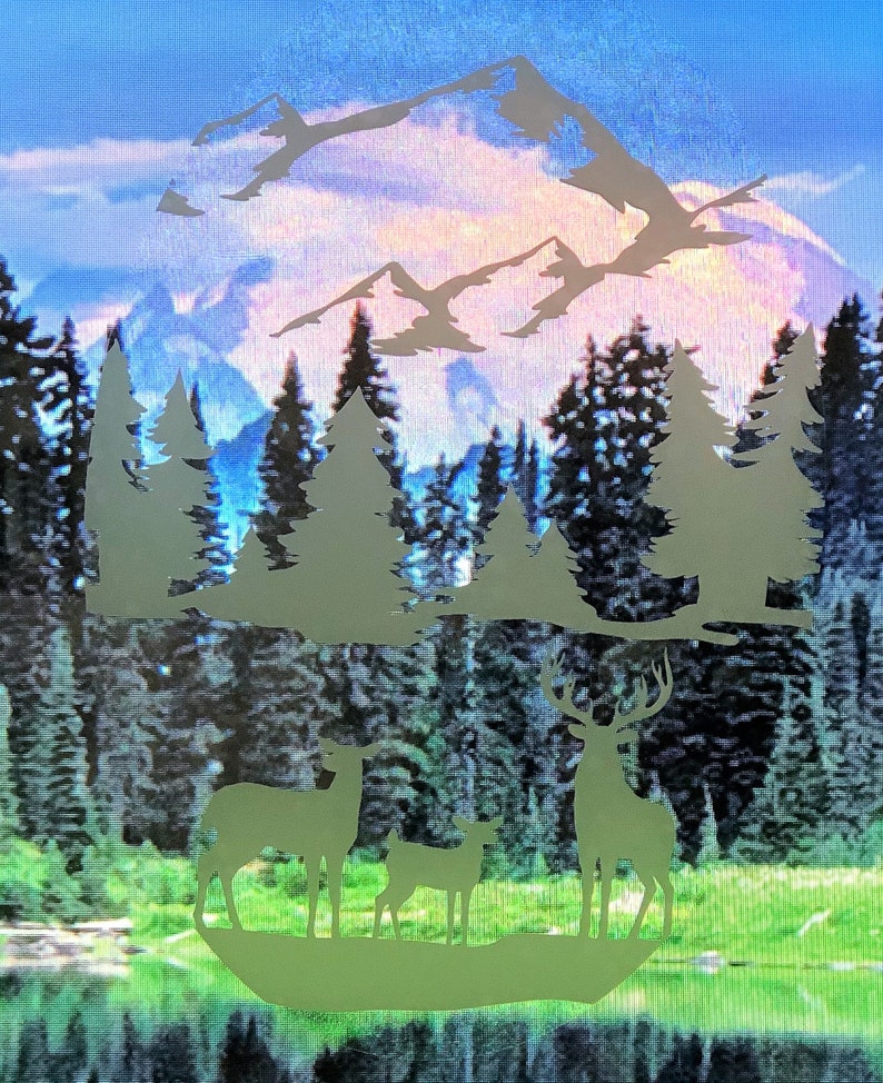 Deer Family Window Cling Vinyl “etched” Glass Decorative Decal – 8” X ...
