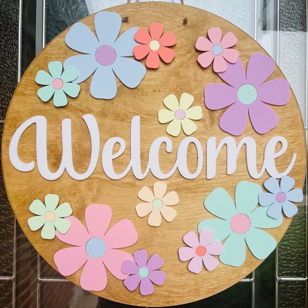 Spring & Summer Floral Door Hanger - Welcome Sign - Door Decor - Etsy