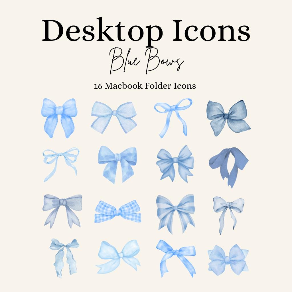 Blue Bows MacBook Folder Icons: Desktop Organizer (PNG Icons) - Etsy