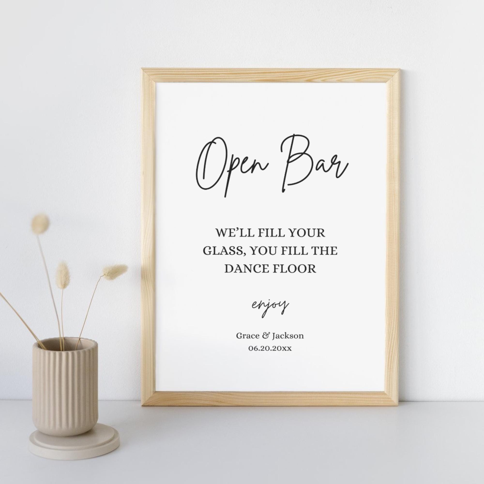 Open Bar Wedding Sign | Personalized Wedding Sign | Modern Wedding Sign ...