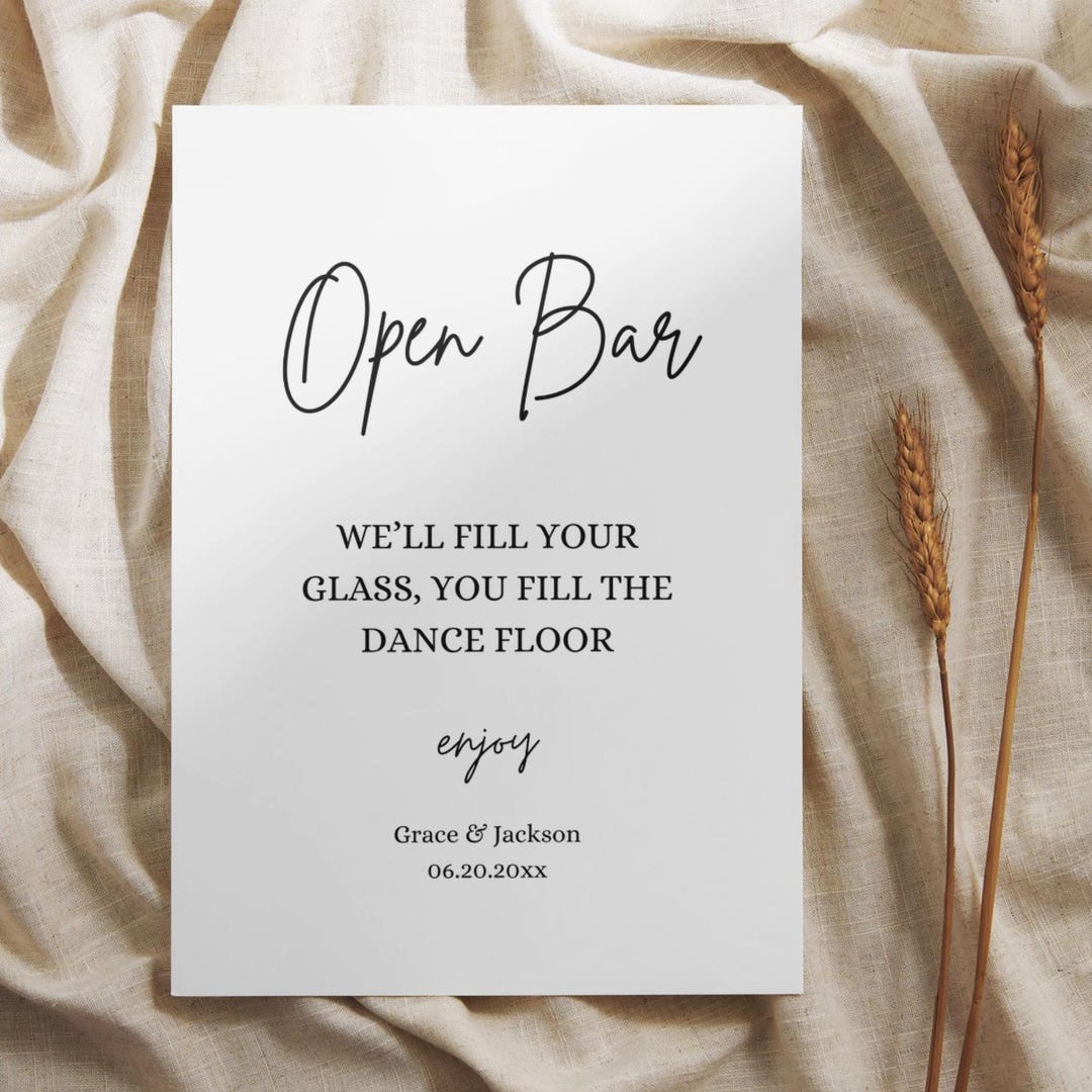 Open Bar Wedding Sign | Personalized Wedding Sign | Modern Wedding Sign ...