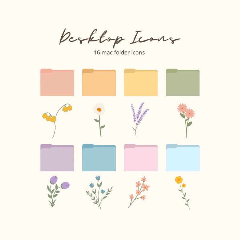 Pastel Flower Desktop Folder Icons, Mac Desktop Icons, MacBook Folder ...