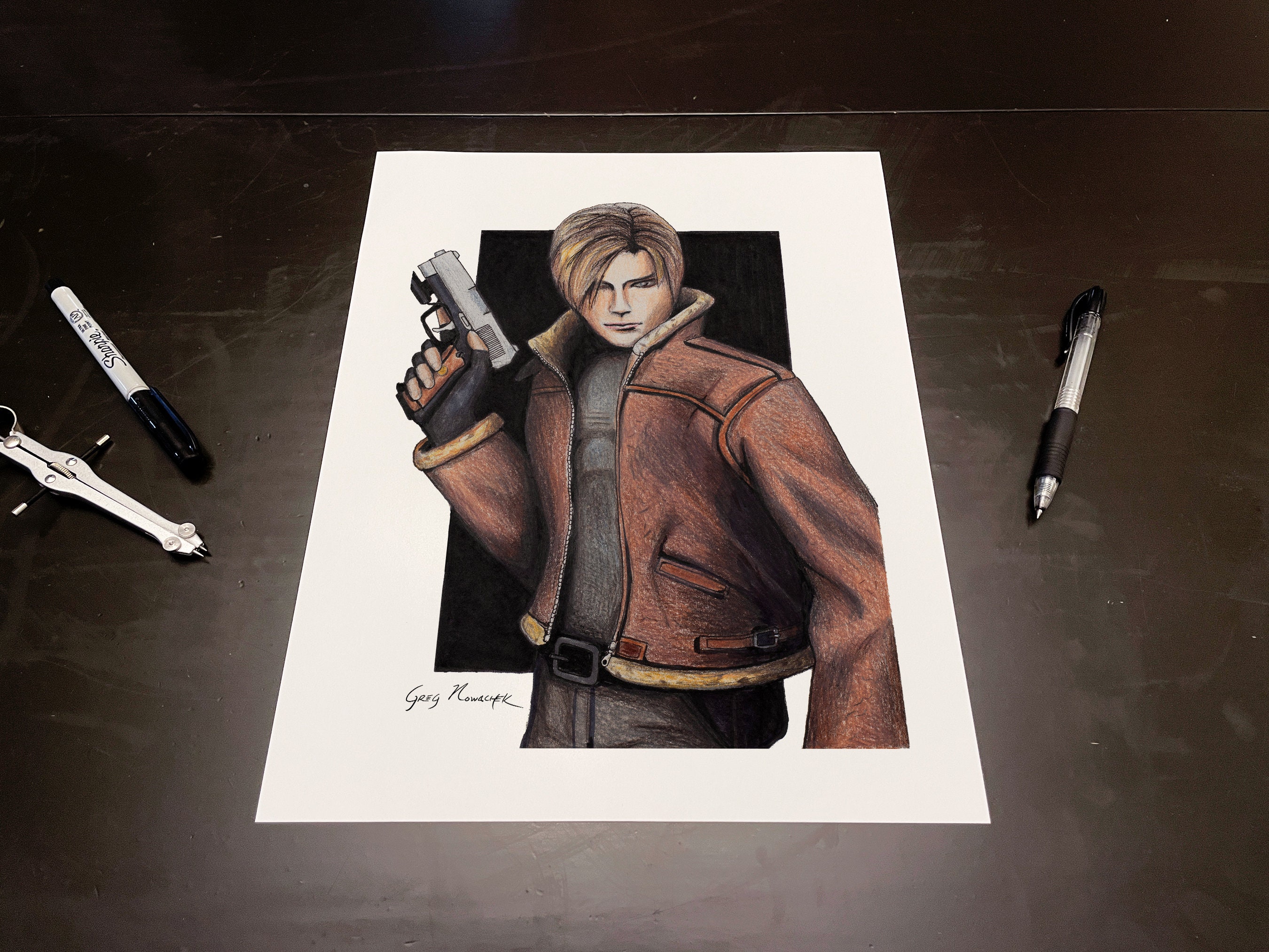 Original Leon Kennedy Drawing Resident Evil 4 Hand-drawn - Etsy