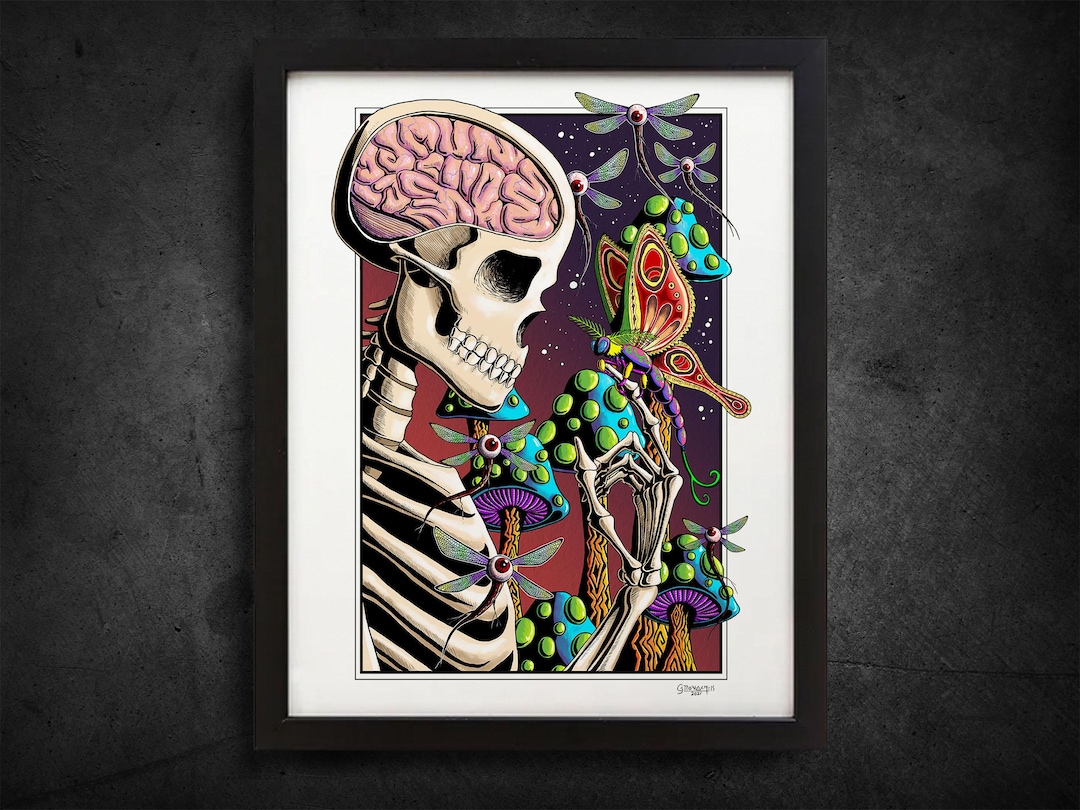Morbid Curiosity Art Print - Whimsical Skeleton Psychedelic Wall Art - Etsy