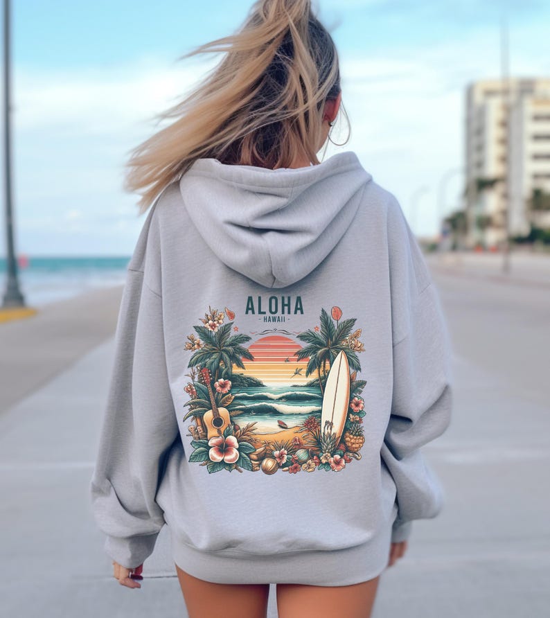 Aloha Hawaii Hoodie: Beachy Coastal Sweatshirt, Oversized Tropical ...