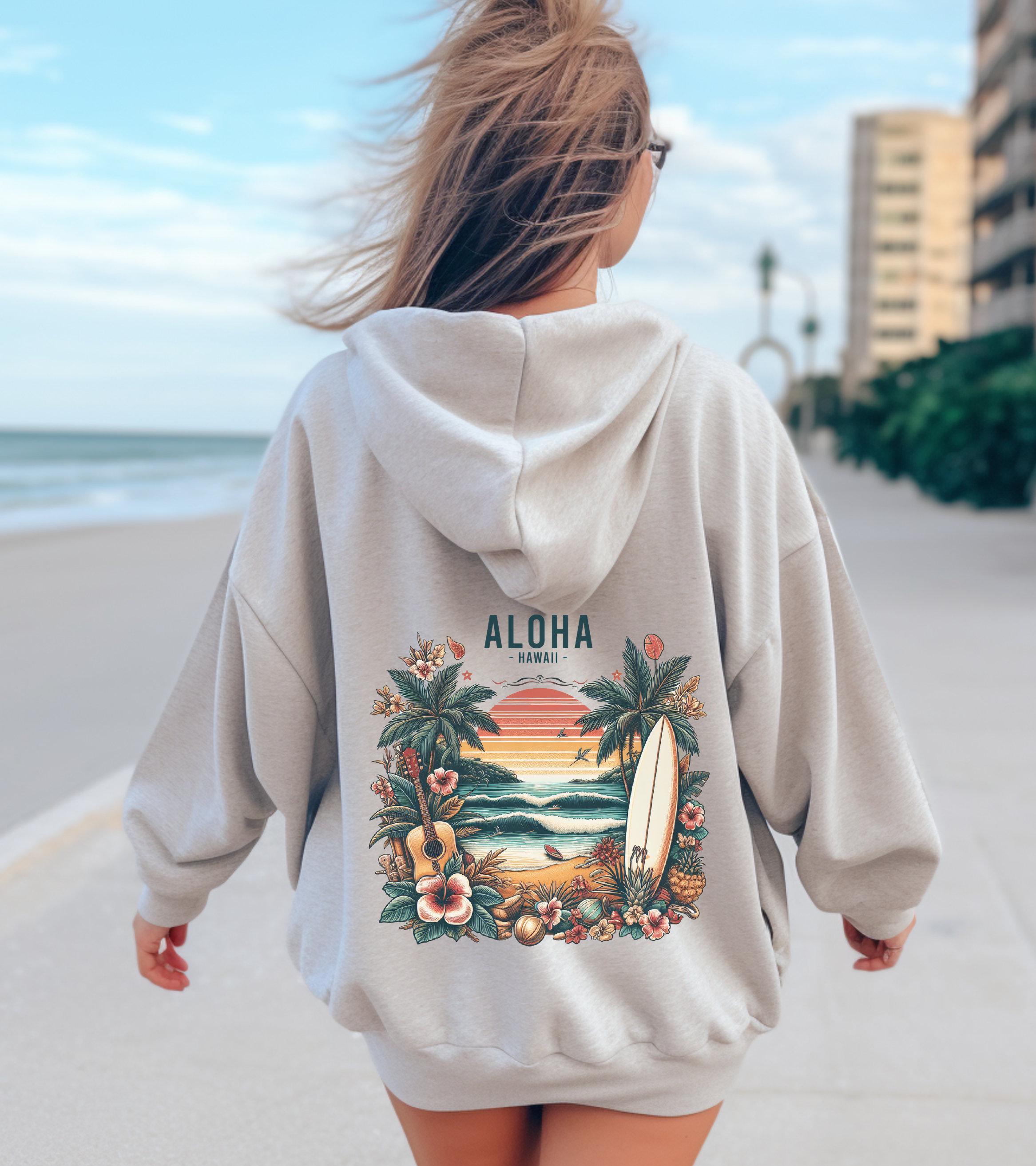 Aloha Hawaii Hoodie: Beachy Coastal Sweatshirt, Oversized Tropical ...