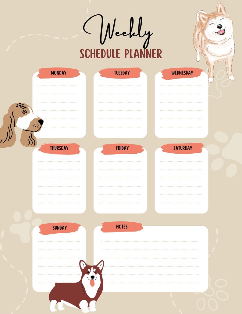 Dog Weekly Planner Dog Planner Printable Cute Animal - Etsy
