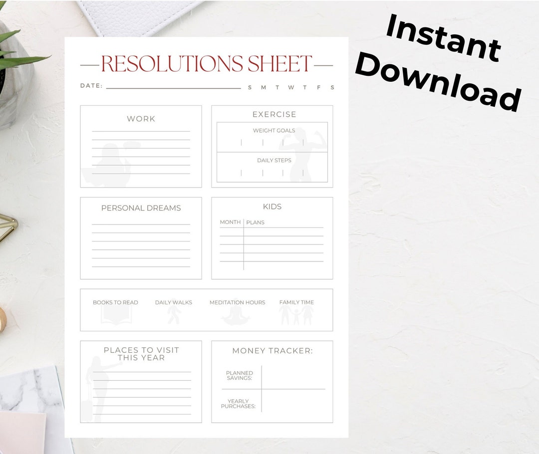 2024 New Years Resolutions Printable New Year Goals List New - Etsy