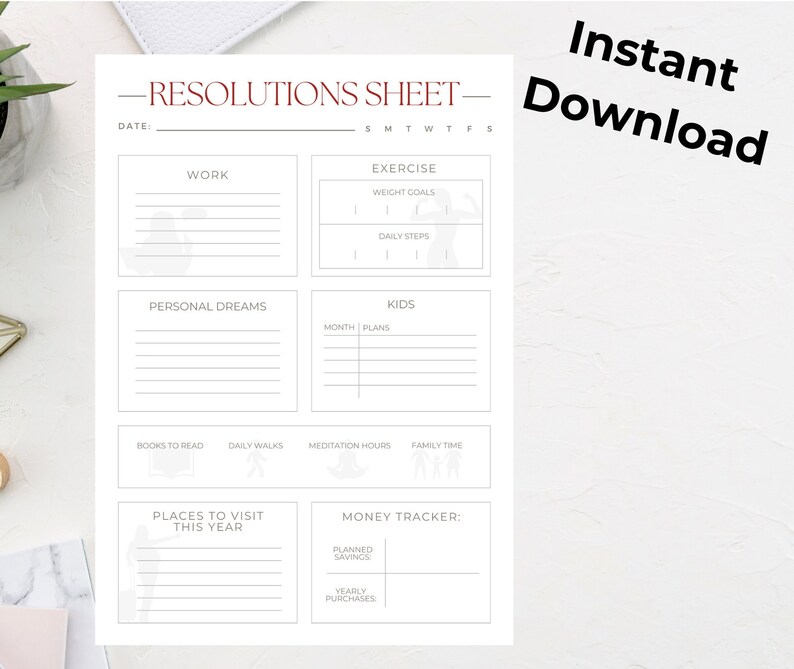 2024 New Years Resolutions Printable New Year Goals List New - Etsy