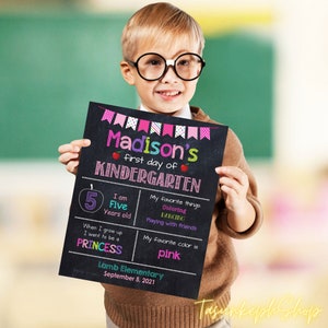 First Day of Kindergarten School Chalkboard Sign, First Day of School ...