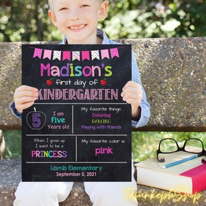 First Day of Kindergarten School Chalkboard Sign, First Day of School ...