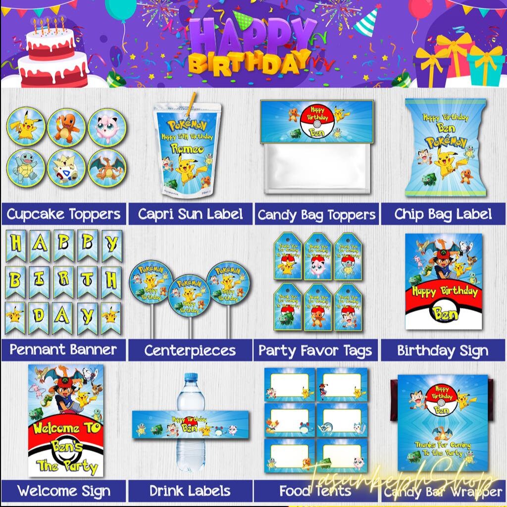 Printable Personalized Pokemon Party Supplies Party Kit - Etsy