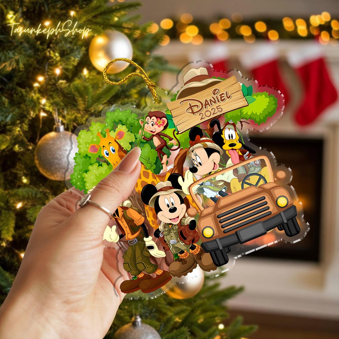 Personalized Mickey Safari Acrylic Ornament, Custom Name Disney Holiday ...