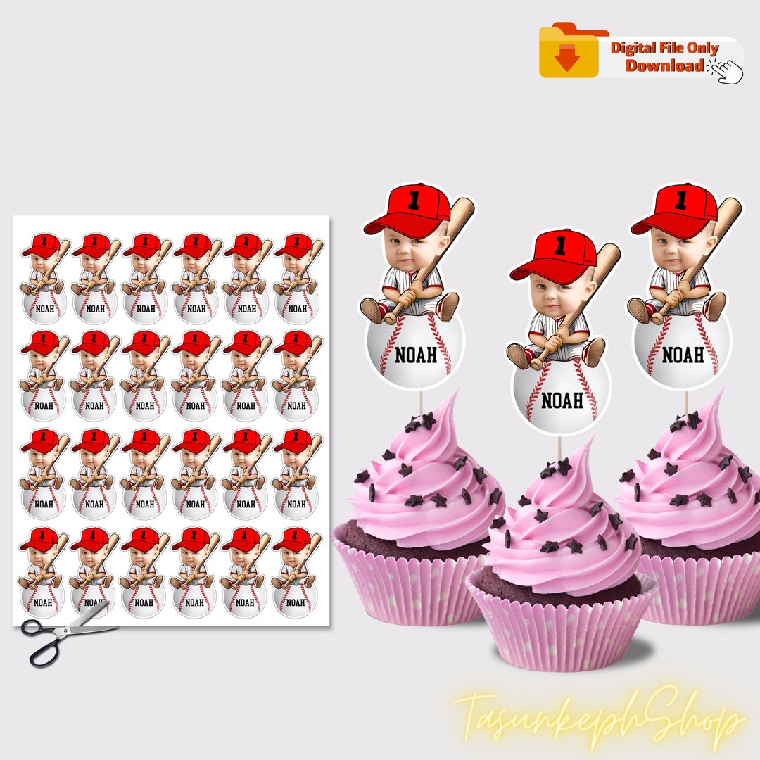 Printable Baseball Personalized Face Cupcake Toppers, Sports Cake ...