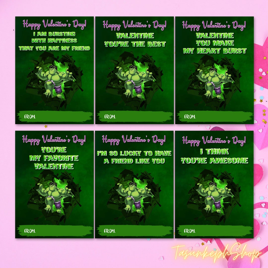 Printable Hulk Valentine's Day Card for Boy Kids, Superhero Valentine's ...